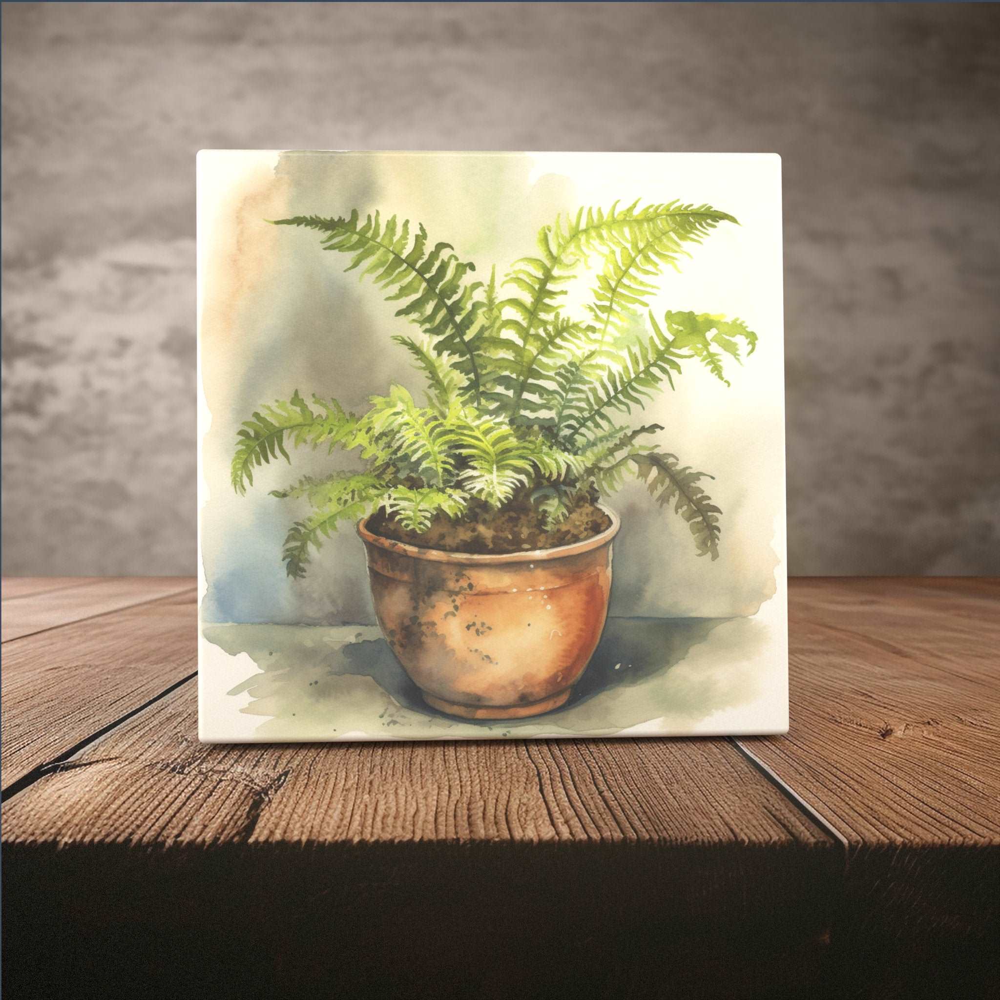 Tranquil Fern Watercolor Ceramic Tile - Botanical Home Decor – Peeping ...