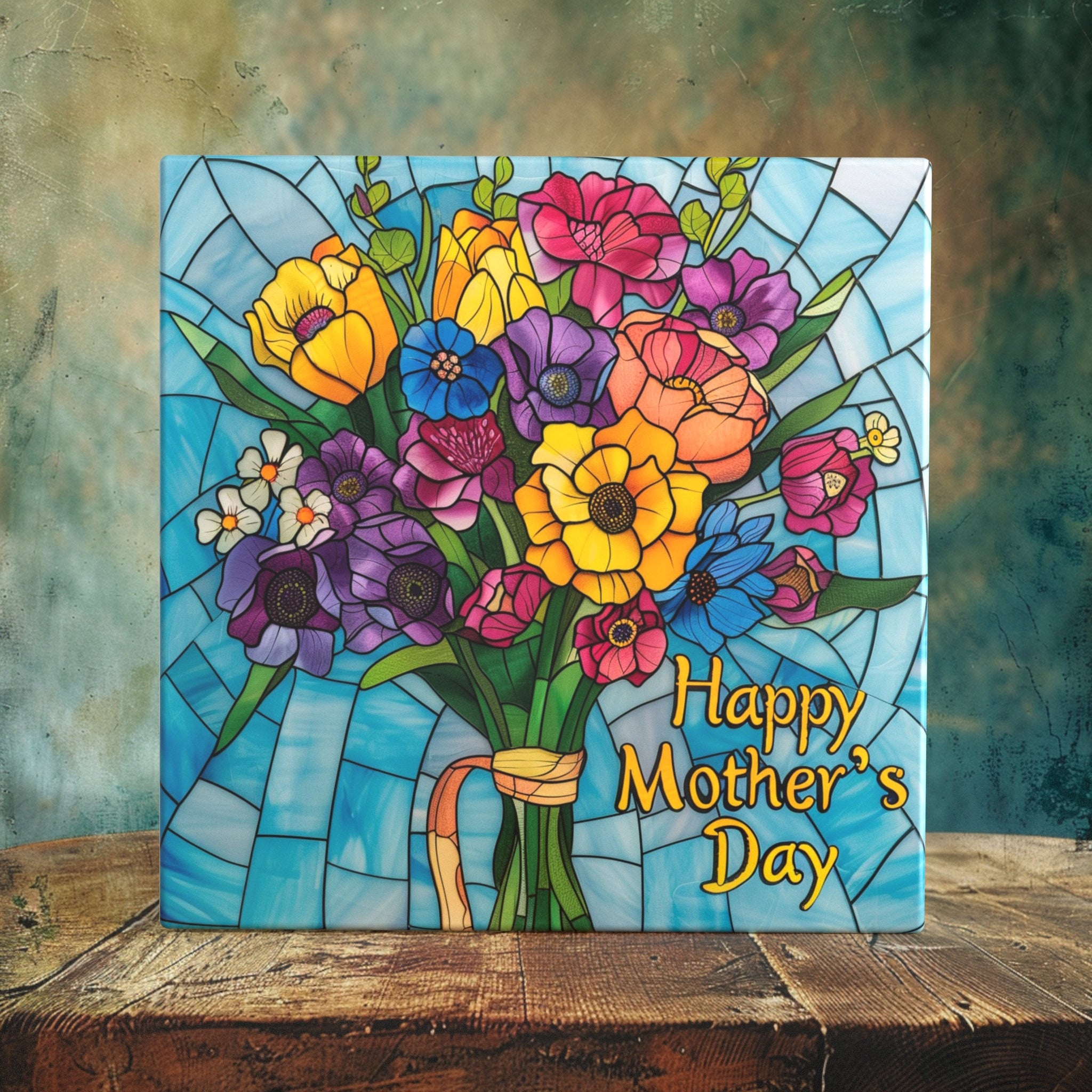 Bouquet of Blooms - Faux Stained Glass Style Mother's Day Art Tile ...