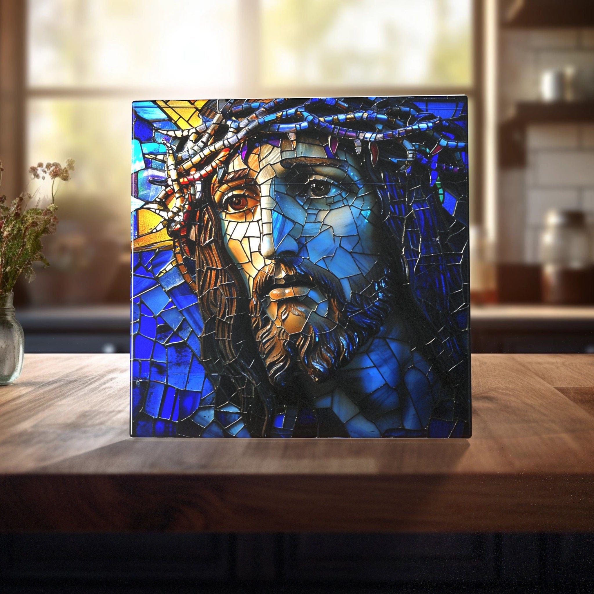 Jesus - Crown of Thorns Stained Glass-Like Ceramic Tile - Inspirationa ...