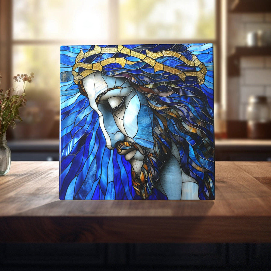 Jesus -Divine Sorrow Stained Glass-Like Ceramic Tile - Eloquent Expres ...